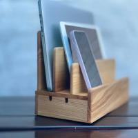China Desk Organizer Gift for men Personalized Wooden Tablet stand Multi Device Organizer for Smartphones Ultimate device storage for sale