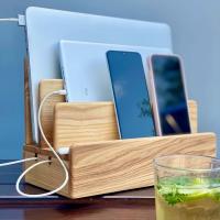 China Desk Organizer Gift for men Personalized Wooden Tablet stand Multi Device Organizer for Smartphones Ultimate device storage for sale
