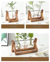 China Desktop Glass Planter Plant Terrarium with Retro Solid Wooden Stand and Metal Swivel Holder for Home Office Decorations for sale