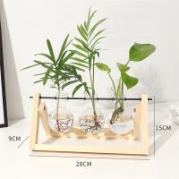China Wholesale Plant Terrarium with Wooden Stand Bulb Glass Vase Retro Tabletop for Hydroponics Home Garden Office Decoration for sale