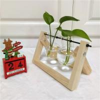 China Wholesale Plant Terrarium with Wooden Stand Bulb Glass Vase Retro Tabletop for Hydroponics Home Garden Office Decoration for sale