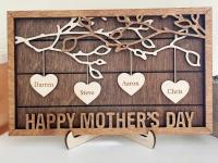 China Family Tree Personalized Christmas Wooden Gift Family Names Gift Hanging Hearts for sale