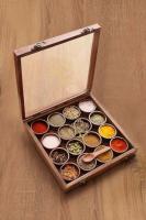 China Wooden Handcrafted Spice Box with 16 Round Compartments & Spoon, Wood Spice Box Set  Mother's Day Gift for sale