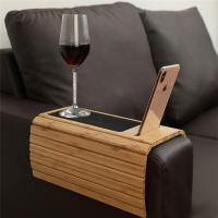 China Hot Selling Portable Sofa Table Tray Bamboo Couch Arm Sofa Tray Armrest Tray With Anti Slip Pad for sale