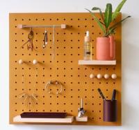 China Pegboard 48x48 cm - wooden  Wall Shelf - Decorative and Practical Storage - Mustard Yellow for sale