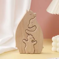 China Customize Heart-shaped Solid Wood Decoration Crafts Mother's Day Gift Wood Animal Bear Family Elephant Ornaments for sale