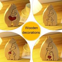 China Customize Heart-shaped Solid Wood Decoration Crafts Mother's Day Gift Wood Animal Bear Family Elephant Ornaments for sale