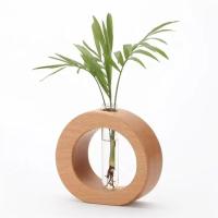 China Exquisite Nordic style table stand glass test tube vase wooden hydroponic plant holder for sale