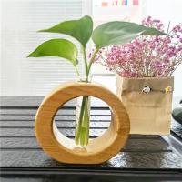 China Exquisite Nordic style table stand glass test tube vase wooden hydroponic plant holder for sale