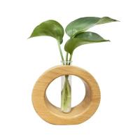 China Exquisite Nordic style table stand glass test tube vase wooden hydroponic plant holder for sale