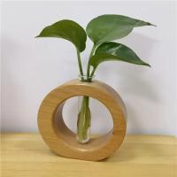 China Exquisite Nordic style table stand glass test tube vase wooden hydroponic plant holder for sale