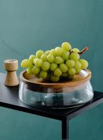China Creative Glass Bowl with Wood Plate Fruit Nut Dried Storage Boxes Container Fruit Tray with Wooden Lid for Home Kitchen Office for sale