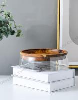China Creative Glass Bowl with Wood Plate Fruit Nut Dried Storage Boxes Container Fruit Tray with Wooden Lid for Home Kitchen Office for sale