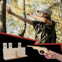 China Customized Wooden Multi-Shot Rubber Band Pistol Wooden Slingshots Toy Wooden Number Target Stand for sale