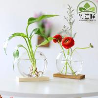China Customized Wood Holder Desktop Plant Glass Vase Plant Propagation Terrarium for sale