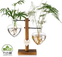 China Customized Wood Holder Desktop Plant Glass Vase Plant Propagation Terrarium for sale
