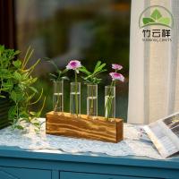 China Customized Wood Holder Desktop Plant Glass Vase Plant Propagation Terrarium for sale