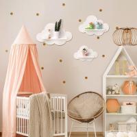 China Wavy Floating Wooden Shelves Cute Cloud Shelves Daisy Flower Plant Wall Shelf Kawaii Danish Room Decor for sale