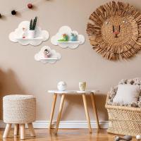 China Wavy Floating Wooden Shelves Cute Cloud Shelves Daisy Flower Plant Wall Shelf Kawaii Danish Room Decor for sale