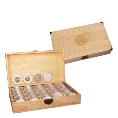 China 20-46 mm Wooden Coin Holder, 120 Pcs Highly Transparent Coin Capsules with Foam Gasket, Coins Collector Case Holder for sale