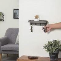 China Wall Mounted Vintage Gray Wood Hanging Key and Mail Holder Rack Floating Display Shelf for sale