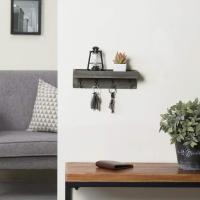 China Wall Mounted Vintage Gray Wood Hanging Key and Mail Holder Rack Floating Display Shelf for sale