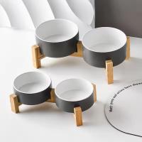 China Wood Stand Non-Slip Matte Glaze Weighted Food Water Set for Cats &Small Dogs for sale