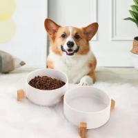 China Wood Stand Non-Slip Matte Glaze Weighted Food Water Set for Cats &Small Dogs for sale