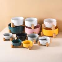 China Wood Stand Non-Slip Matte Glaze Weighted Food Water Set for Cats &Small Dogs for sale