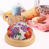 China Wooden Base Needle Pincushions Japanese Style Round Pin Cushion for Sewing Needle Holders or DIY Crafts for sale