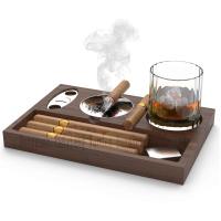 China Cigar Ashtray Coaster Whiskey Glass Tray and Cigar Holder, Wooden Ash Tray,  Cigar Accessory Set Gift for Men Dad for sale