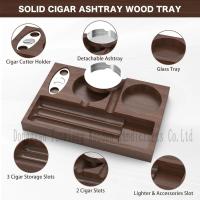 China Cigar Ashtray Coaster Whiskey Glass Tray and Cigar Holder, Wooden Ash Tray,  Cigar Accessory Set Gift for Men Dad for sale