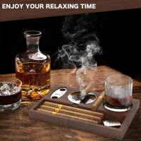 China Cigar Ashtray Coaster Whiskey Glass Tray and Cigar Holder, Wooden Ash Tray,  Cigar Accessory Set Gift for Men Dad for sale