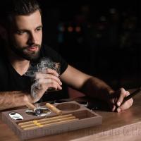 China Cigar Ashtray Coaster Whiskey Glass Tray and Cigar Holder, Wooden Ash Tray,  Cigar Accessory Set Gift for Men Dad for sale