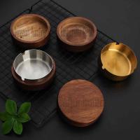 China Wooden Ashtray with Lid for Smokers Stainless Steel Liner Ash Tray Windproof Durable Easy to Clean Cool Ashtrays for sale