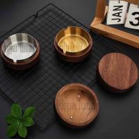 China Wooden Ashtray with Lid for Smokers Stainless Steel Liner Ash Tray Windproof Durable Easy to Clean Cool Ashtrays for sale