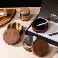 China Wooden Ashtray with Lid for Smokers Stainless Steel Liner Ash Tray Windproof Durable Easy to Clean Cool Ashtrays for sale