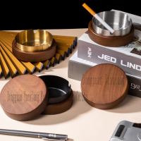 China Wooden Ashtray with Lid for Smokers Stainless Steel Liner Ash Tray Windproof Durable Easy to Clean Cool Ashtrays for sale