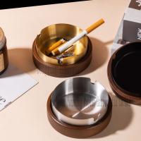 China Wooden Ashtray with Lid for Smokers Stainless Steel Liner Ash Tray Windproof Durable Easy to Clean Cool Ashtrays for sale