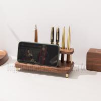 China Multifunctional Mobile Phone Holder Pen Holder Office Storage Wooden  Storage Pen Holder for sale