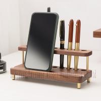 China Multifunctional Mobile Phone Holder Pen Holder Office Storage Wooden  Storage Pen Holder for sale