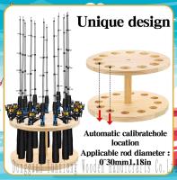 China Wooden Fishing Rod Organizer Display Rack Solid Wood Round Storage Fishing Rod Base Simple Billiard Cue Placement Stand for sale