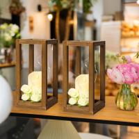 China Wooden Candle Holder Farmhouse Home Candle Lantern Decor Outdoor Wood Shelf Wedding Gifts Living Room Patio for sale