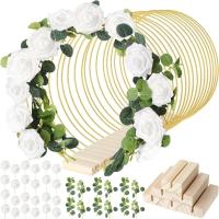China Customized Wood Place Card Holder, Gold Wreath Hoop Macrame for Christmas Decorations Wedding Table Crafts for sale