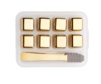 China Whiskey Stainless Steel Stones Gift Set 8 Golden Ice Cubes Reusable Chilling Rocks for sale
