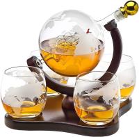 China Whiskey Decanter Globe Set with 4 Etched Globe Whisky Glasses for Liquor, Scotch, Bourbon, Vodka, Gifts for Men for sale
