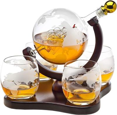 China Whiskey Decanter Globe Set with 4 Etched Globe Whisky Glasses for Liquor, Scotch, Bourbon, Vodka, Gifts for Men for sale