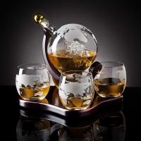 China Whiskey Decanter Globe Set with 4 Etched Globe Whisky Glasses for Liquor, Scotch, Bourbon, Vodka, Gifts for Men for sale