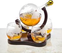 China Whiskey Decanter Globe Set with 4 Etched Globe Whisky Glasses for Liquor, Scotch, Bourbon, Vodka, Gifts for Men for sale