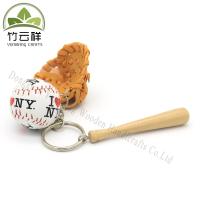 China Mini Baseball Keychain with Wooden Bat for Sports Theme Party Team Souvenir Athletes Rewards Party Favors for sale